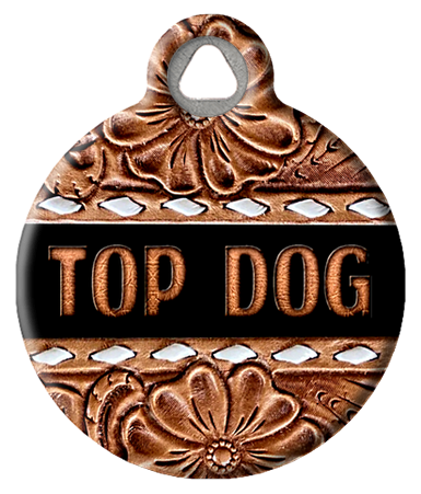 TOOLED LEATHER PRINTED TOP DOG ID TAG